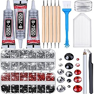 B-7000 Glue for Rhinestones Crafts, 4000Pcs Upgrade Crystal Clear Flatback Rhinestones with 3Pcs Adhesive Glue Dotting Pen Wax Pencil Tray Tool for Nail Art Tumbler DIY Jewelry Beads Shoes Clothes