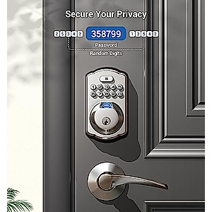 Veise Fingerprint Door Lock with 2 Lever Handles - Keyless Entry Door Lock, Electronic Keypad Deadbolt & Front Door Lock Handle Sets, Auto Lock & 1 Touch Locking, Easy Installation, Satin Nickel