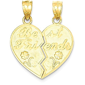 IceCarats 14K Yellow Gold Best Friends Heart Love Break Apart Pendants Necklace Charm Pendant