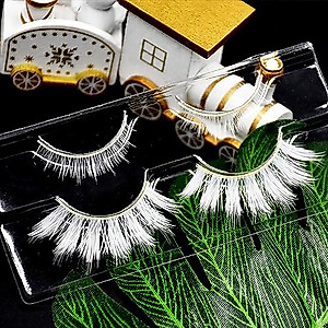 AUGENLI Halloween White False Lashes Extension Tools Japanese Anime Cosplay Natural Makeup Looking Masquerade Party Eye Lashes (01A)