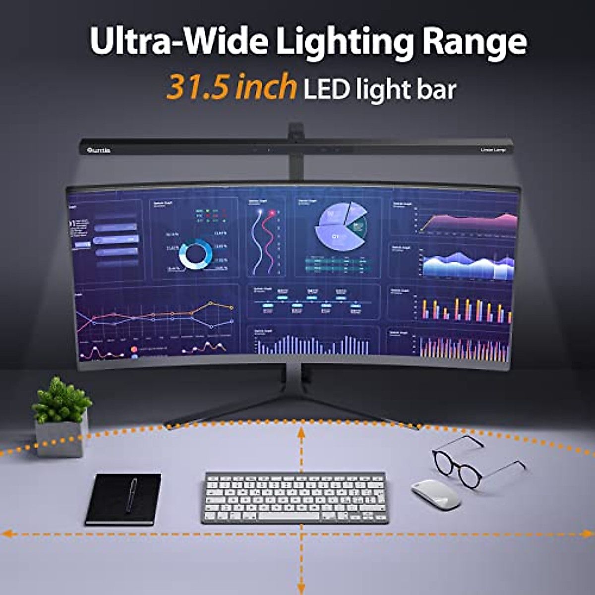 Quntis LED Desk Lamp, Eye-Care Architect Clamp Desk Lights for Home Office, 31.5'' Wide Bright Office Lighting with Auto-Dimming, Dimmable Table Light, 2H Timer Task Lamp for Workbench Monitor Drawing