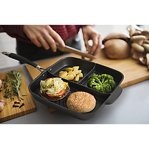 MasterPan Non-Stick 3 Section Meal Skillet, 11", Black