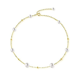 Dainty Pearl Choker Necklaces for Women Shining Shell 14K Gold Filled Freshwater Pearls Necklace Adjustable Anniversary Gift for Her