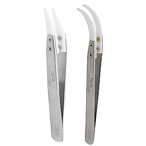 Ceramic Tweezer Set - FEITA Ceramic Precision Tweezers for Electronic Repair, DIY Hobbies - NO MORE BROKEN TIPS! (2-Pcs)