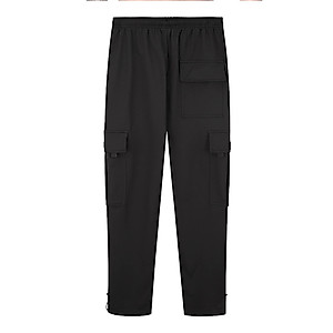GYMBULLFIGHT Men's Cargo Sweatpants Loose Fit Pants Joggers for Men with Pockets, Open Bottom Drawstring Black