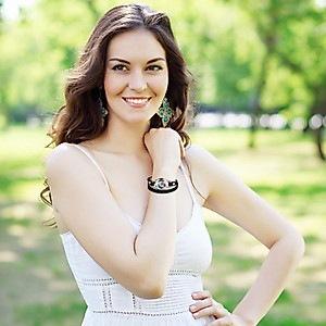 Mesinya Custom Jewelry Floating Memory Charm Glass Locket Bracelet Bangle (Black Leather 1 inch Locket 5.5-7 inches Wrist)