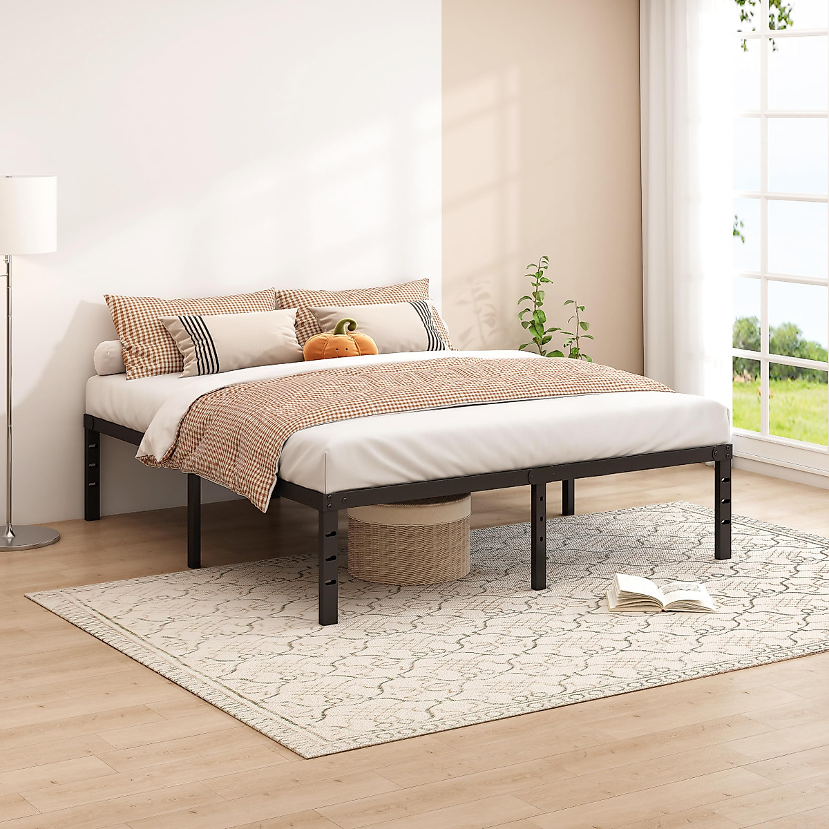 Kix Nox King Size Metal Bed Frame, 18" Heavy Duty, No Box Spring Needed, Under Bed Storage, Durable, Easy Assembly, Compatible with Headboard/Footboard, 5-Year Warranty