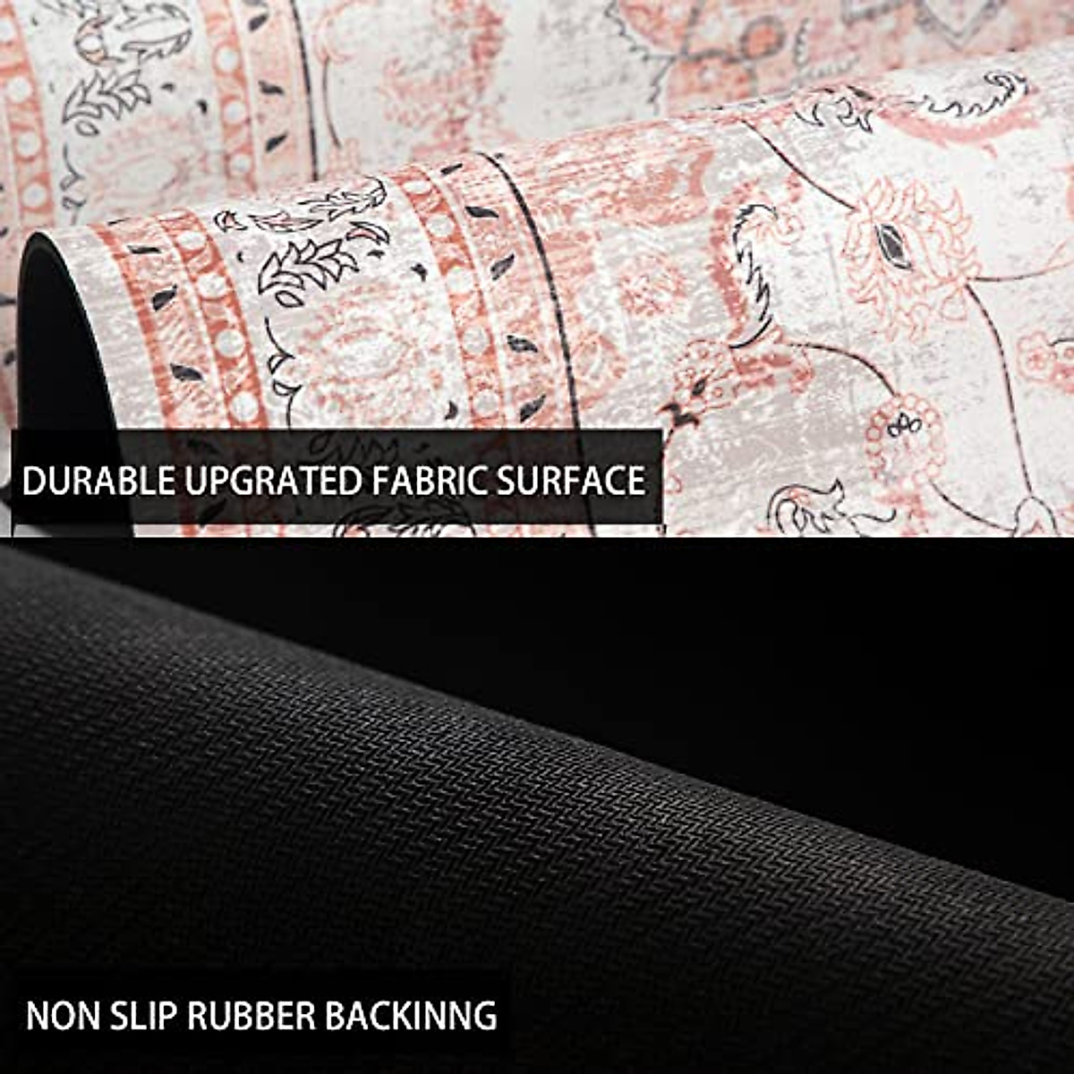 MELAJIA Boho Kitchen Rugs Sets of 3 Non Slip Washable Pink Durability Laundry Room Mat for Washer and Dryer Easy to Wipe Low-Profile Runner Rug for Hallway Entryway Bathroom