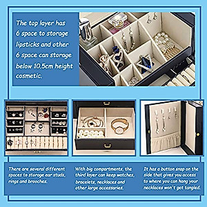 01 besharppin Jewelry Box, 3 Layers Jewelry Organizer with Mirror and Small Portable Case for Earrings Rings Necklaces Bracelet Storage (Black)