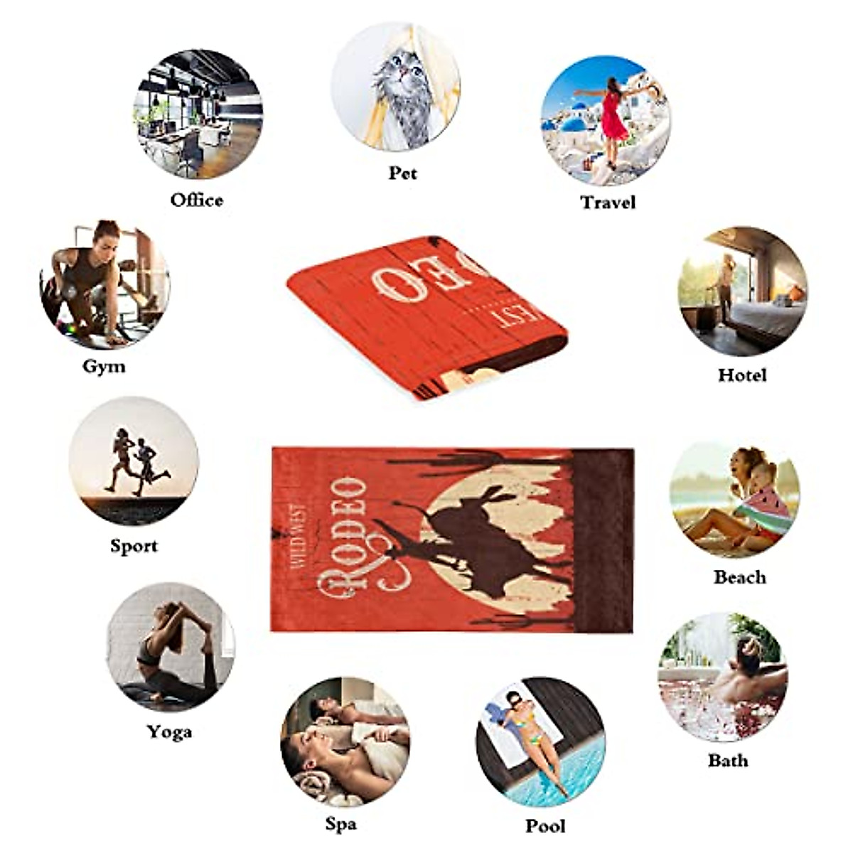 Pardick Wild West Rodeo Hand Towel Set of 2, Bath Towels Face Towels Cowboy Horse Sunset Saguaro Desert Super Soft Washcloth for Bathroom Kitchen Gym