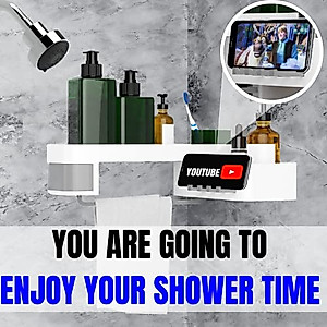 About Casa Wall Adhesive Shower Organizer, White and Grey Corner Shower Caddy, 2 Racks with drawer, hooks and towel bar, Large Storage Shelves for inside shower, bathroom