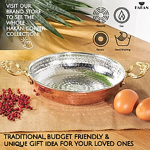 Hakan Copper Round Chef Pan | Traditional Ottoman Style Handmade Copper Frying Pan | Authentic Design Copper Cookware | Hand-Crafted Hammered Copper Sahan | Turkish Egg Omelet Skillet, 7”