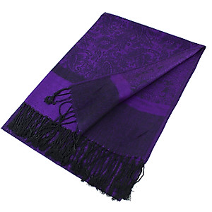 PASKMLNA Paisley Jacquard Pashmina Shawl Wrap Scarf Stole (Purple-black01872)