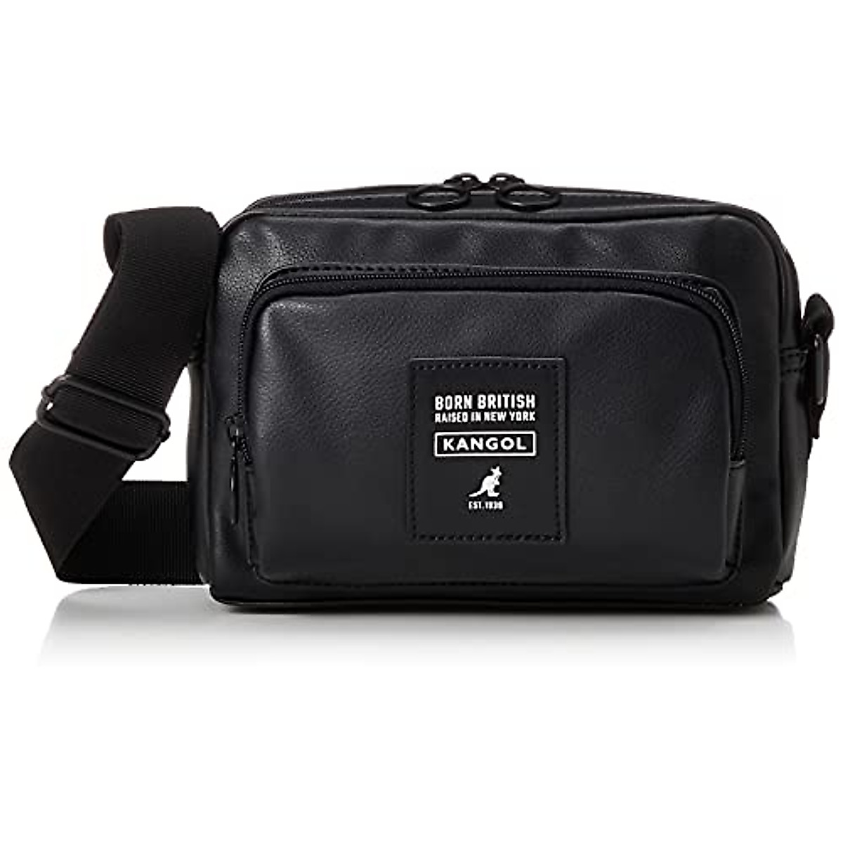 KANGOL(カンゴール) Kanol Logo Patch Leatherette Synthetic Leather Horizontal Style, Black (Black 19-3911tcx)