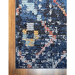 Unique Loom Morocco Collection Tribal, Southwestern, Bohemian Area Rug, 4' 0" x 6' 0", Navy Blue/Gray