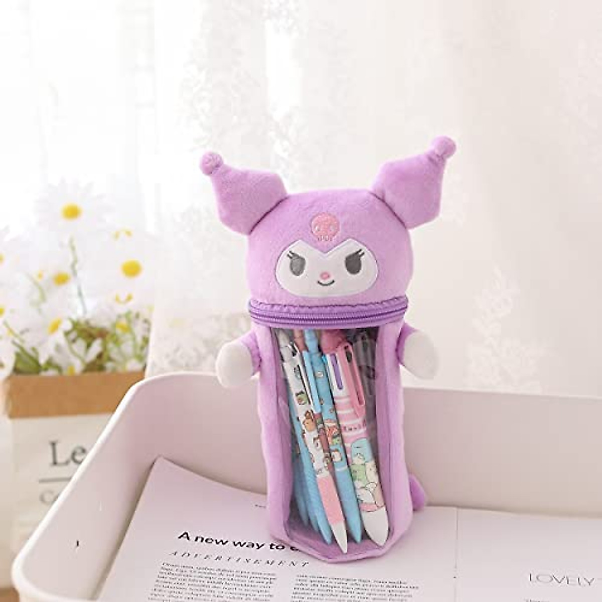 Cute Pencil Case Plush Pouch, Teen Girl Gift Bag Make Up Case, Cute Anime Cosmetic Bag Stationary Kawaii Pencil Box (Purple)