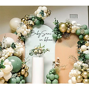 MEBAY Sage Green White Gold Balloon Garland Arch Kit, 146Pcs Latex Balloons Different Sizes 18 12 10 5 Inch for Birthday Baby Shower Gender Reveal Wedding Party Decoration
