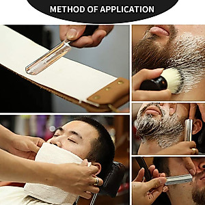 Straight Razor Wooden Handle Shaving Ready for Men Barber,Straight Edge Razor Kit Professional Shaving Razor with Leather Strop Brush Shaving Cream,Barber Approved