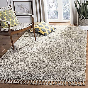 SAFAVIEH Pro Luxe Shag Collection Accent Rug - 4' x 6', Grey & Cream, Boho Tassel Design, Non-Shedding & Easy Care, 2.4-inch Thick Ideal for High Traffic Areas in Foyer, Living Room, Bedroom (PLX432F)
