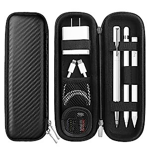Aunote Holder Case for Apple Pencil 1st and 2nd Generation, PU Leather Protective Bag, Compatible with iPad Pro Pen, Samsung, Huawei, Apple Pen Accessories, USB Cable, Earphone, Fountain Pen. Black