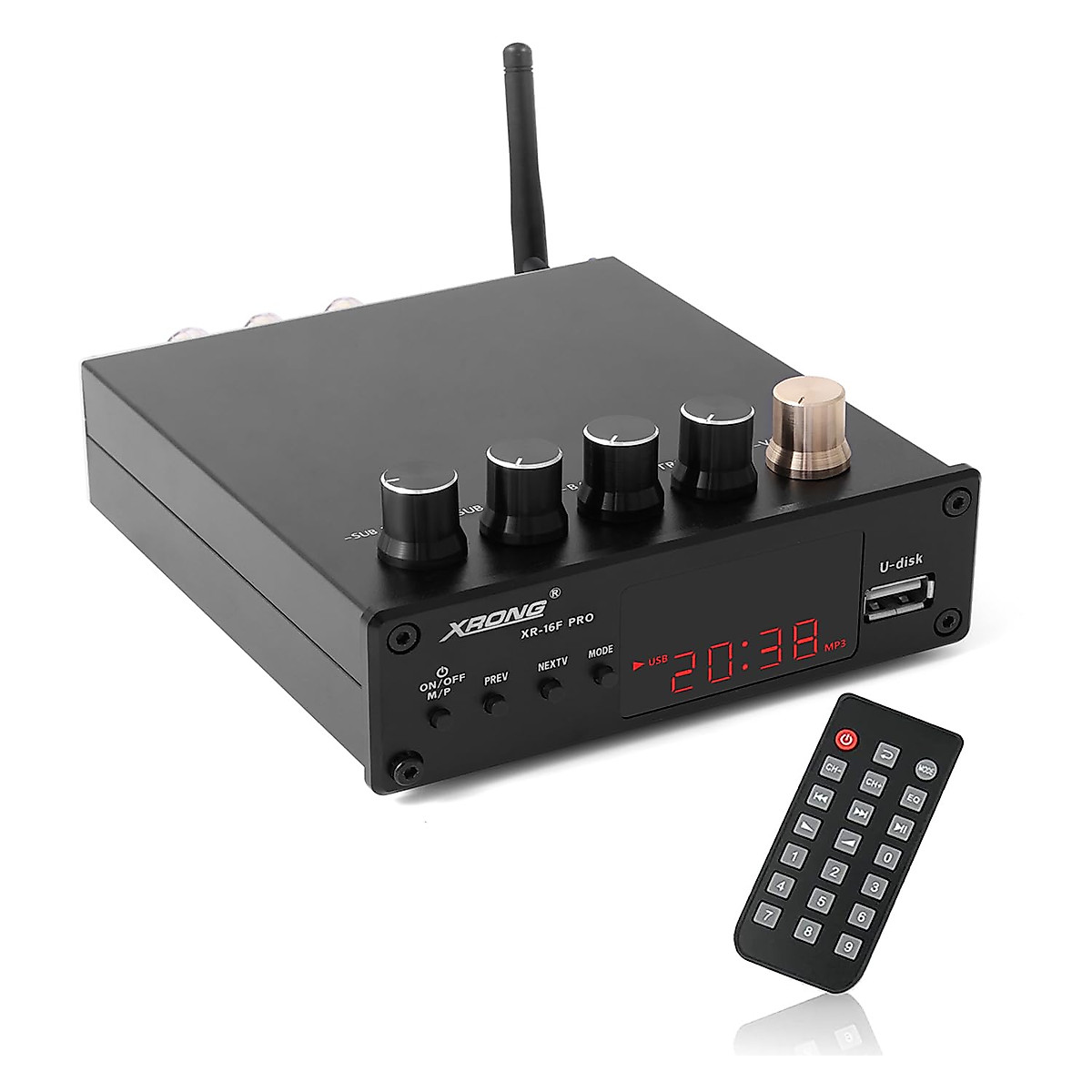 XRONG Bluetooth 5.1 Power Amplifier 100Wx2+100W Stereo HiFi 2.1 CH Digital Sound Amplificador 24Bit/192kHz Class D Amp USB DAC, Support Subwoofer & with Remote