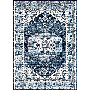 Zacoo Washable Rug Boho Rug Vintage 5x7 Area Rugs for Living Room Bedroom Dining Room Distressed Non Slip Rugs Carpet Non Shedding Oriental Rug Tribal Area Rugs Room Decor Navy Blue