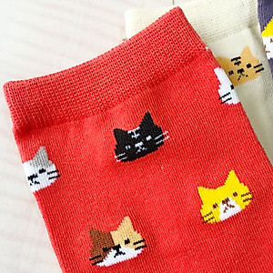 Chalier Womens Funny socks Cozy Cute Printed Patterned Fun Socks Novelty Cat Socks for Women Gifts, Cute Cat Multicolor 01(5 Pairs)