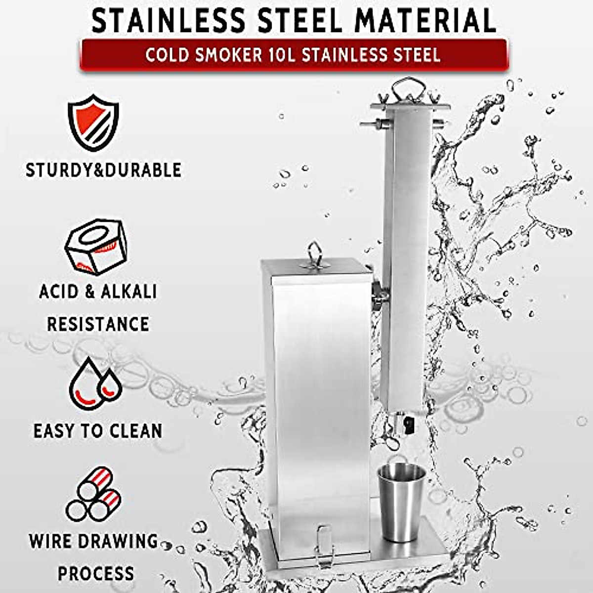 Supllueer Cold Smoke Generator 10L Smoke Making Machine 21IN Stainless Steel Hot Smoker Electric Smoker Pellet for BBQ DIY Accessories for Smoked Meat BBQ Drinks,Use Wood Chunks Chips or Pellets Adjust Flavor&Intensity of the Smoke