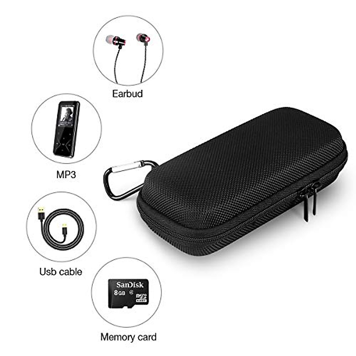 MP3 MP4 Player Case KINGTOP Durable Hard Shell Travel Carrying Case for MP3 MP4 Players,iPod Nano,iPod Shuffle,USB Cable,Earphones,Memory Cards,U Disk,Keys (L) (5.5x2.3x1.5inch)