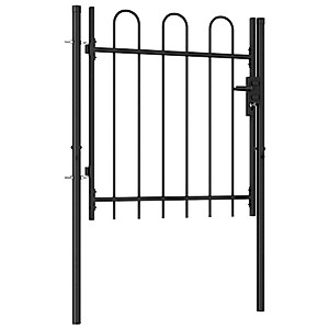 Gecheer Garden Fence Gate Single Door with Arched Top Steel 39.4"x39.4" Black, Lawn Edgings Decorative Fence Panels Outdoor Fence for Dogs Garden Fencing, Animal Barrier Border for Yard Lawn Patio