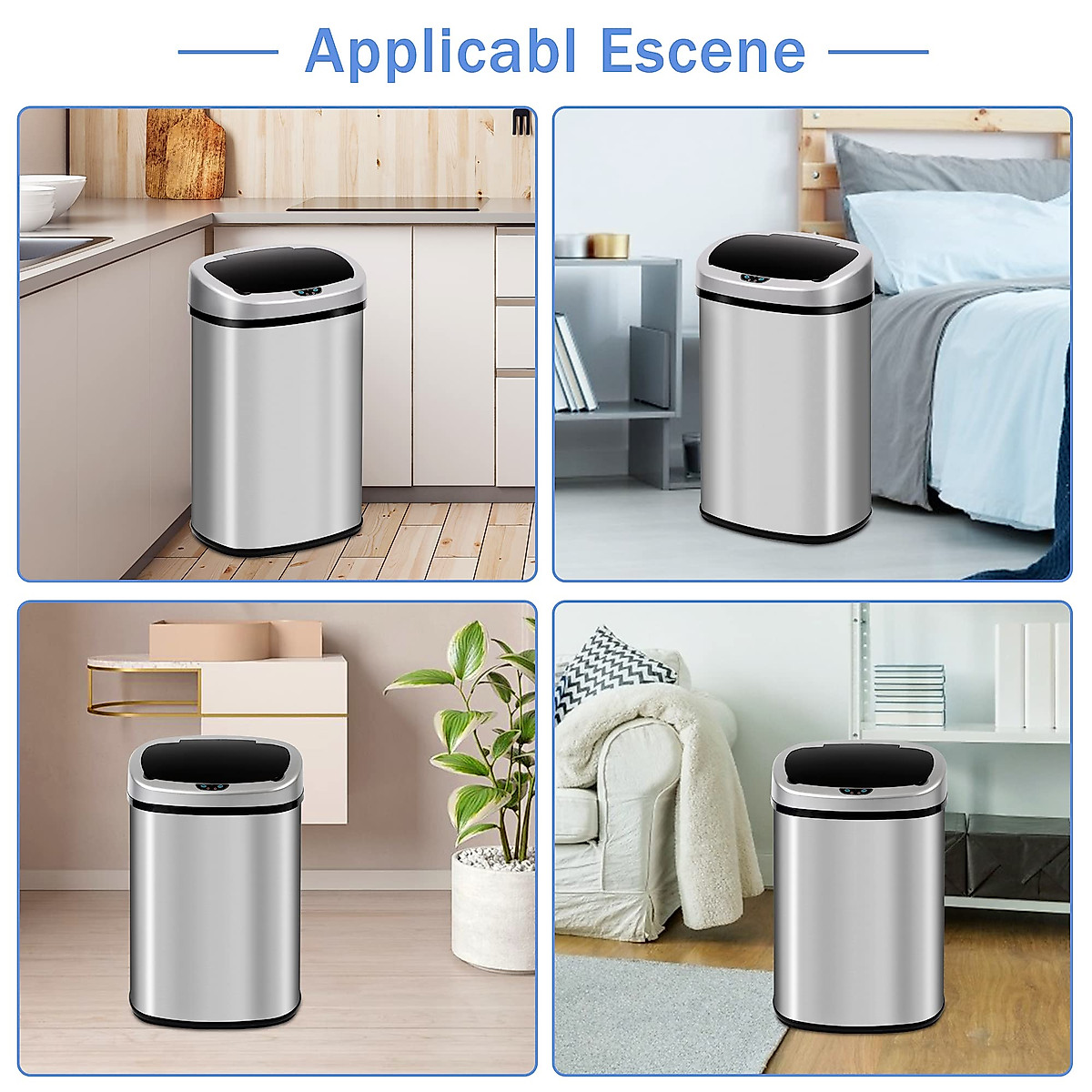 PikaTop Stainless Steel 13 Gallon Trash Can, Simple Trash Bin with Automatic Touchless Infrared Motion Sensor, Fingerprint-Resistant, Hygienic and Multi-Functional