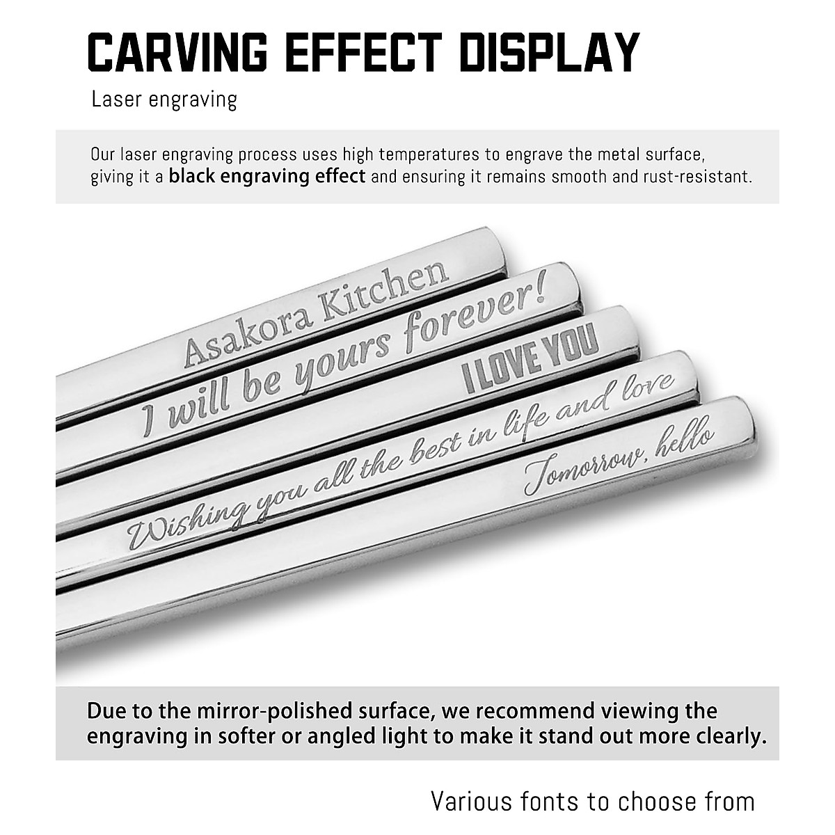 Personalized Chopsticks, Custom Engraved Name Reusable Stainless Steel Chop Sticks, Square Non-Slip ChopSticks Dishwasher Safe for Housewarming Weddings Anniversaries Parties, Gift for Friends