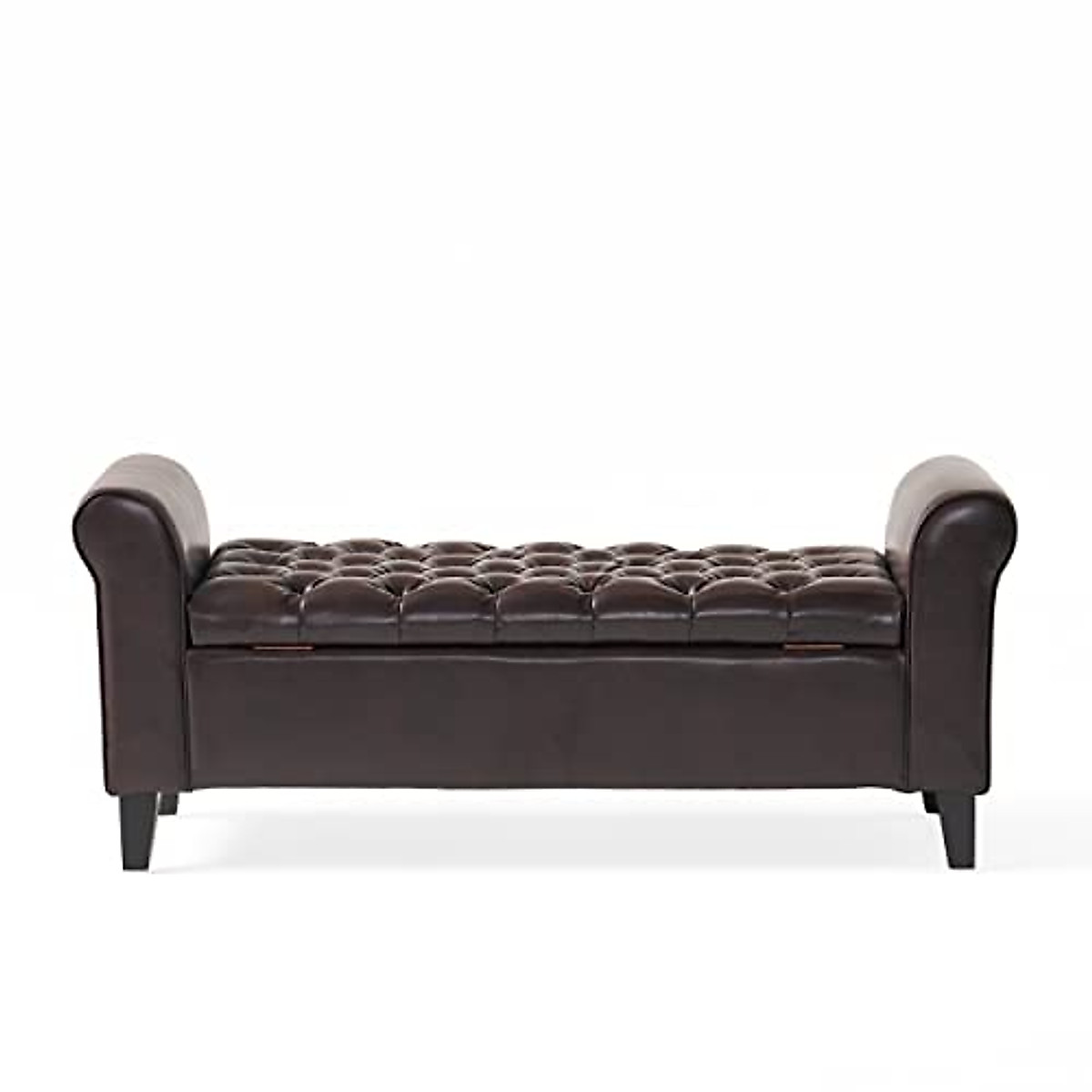 Christopher Knight Home Keiko Contemporary Rolled Arm Storage Ottoman Bench, Brown and Dark, 19.75" D x 50" W x 20.5" H