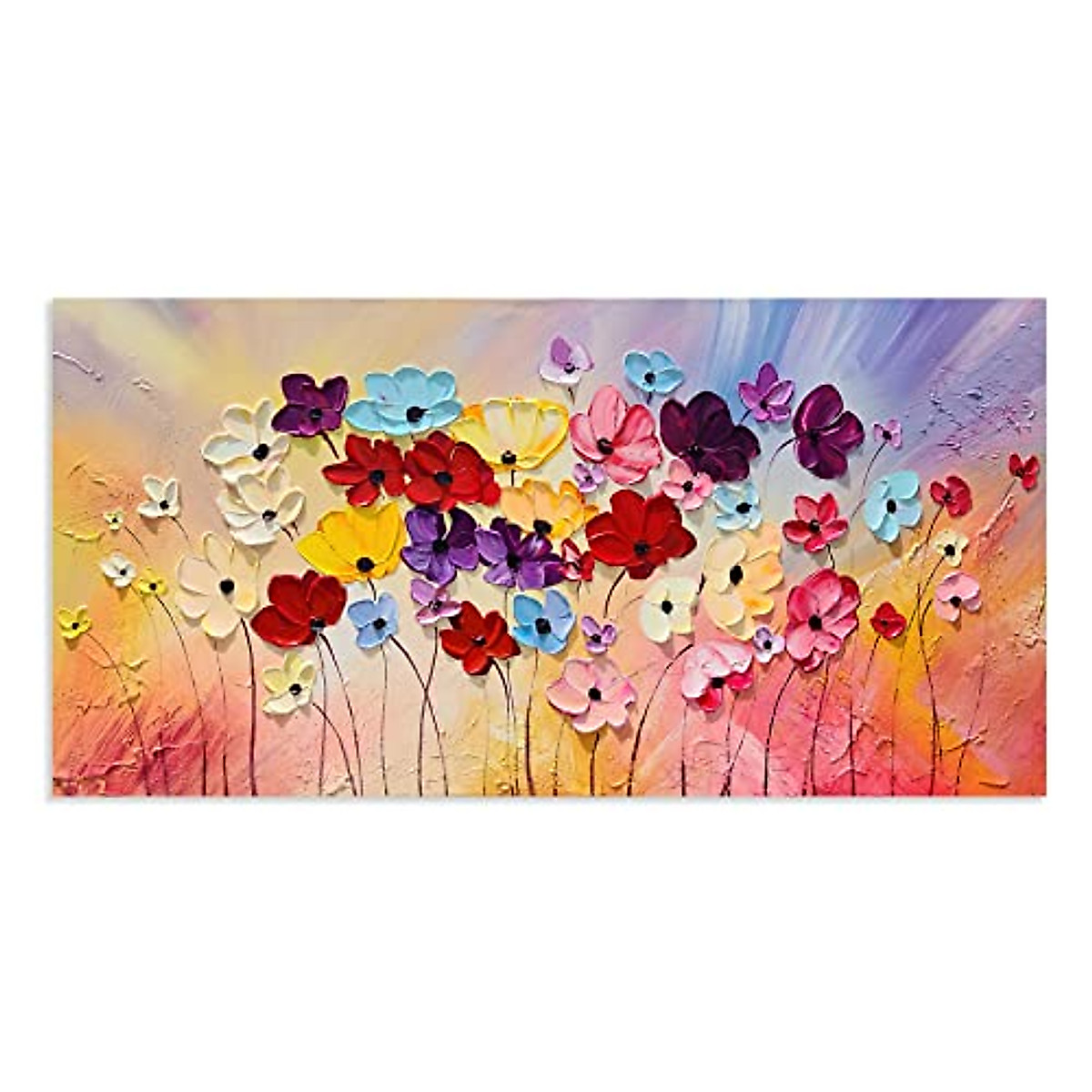 SYGALLERIER Colorful Floral Canvas Wall Art Hand Painted 3D Flower Artwork Frameds Modern Abstract Landscape Painting Textured Flower Pictures for Living Room Bedroom Bathroom Decor