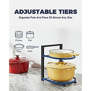 BRONYPRO Adjustable Pot and Pan Organizer for Small Cabinet , Rustproof Storage Organizer Rack for Cast-iron Pots Pans with 2 Slots, for Skillets, Frying Pan, Pot Lids, Kitchen Must Have (Black，2 Pieces)