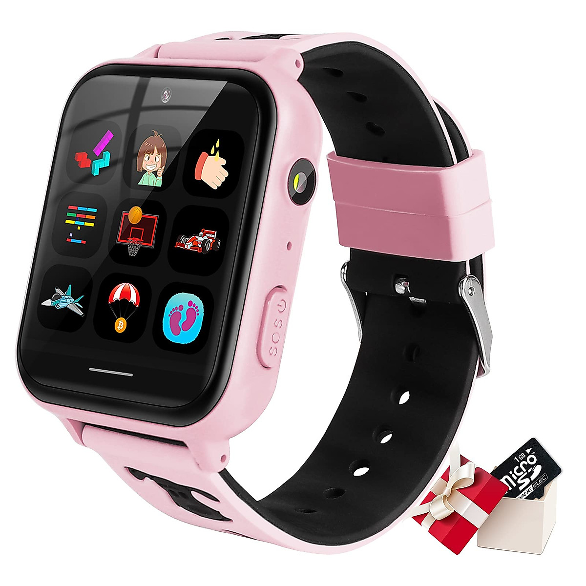 Kids Smart Watch Phone, HD Touch Screen Smartwatch with Music MP3 Player, Video Recorder, Camera, Games, SOS, Dinosaur Wristband, (1GB SD Card) Sport Wrist Watch for Age 3-14 Boys Girls Gifts-Pink