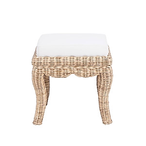 JONATHAN Y VSL1000A Rowan 19.7" Bohemian Designer Woven Rattan/Wood Vanity Stool, White Cushion with Natural Frame, for Living Room, Bedroom, Entryway, Foyer
