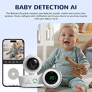 Bebcare iQ - Smart HD Baby Monitor: Full HD 1080p Video, Pan-and-Tilt, Temperature Sensor, Motion and Sound Alert, Stand-Alone Audio Monitor Unit (Without Breathing Sensor Mat)