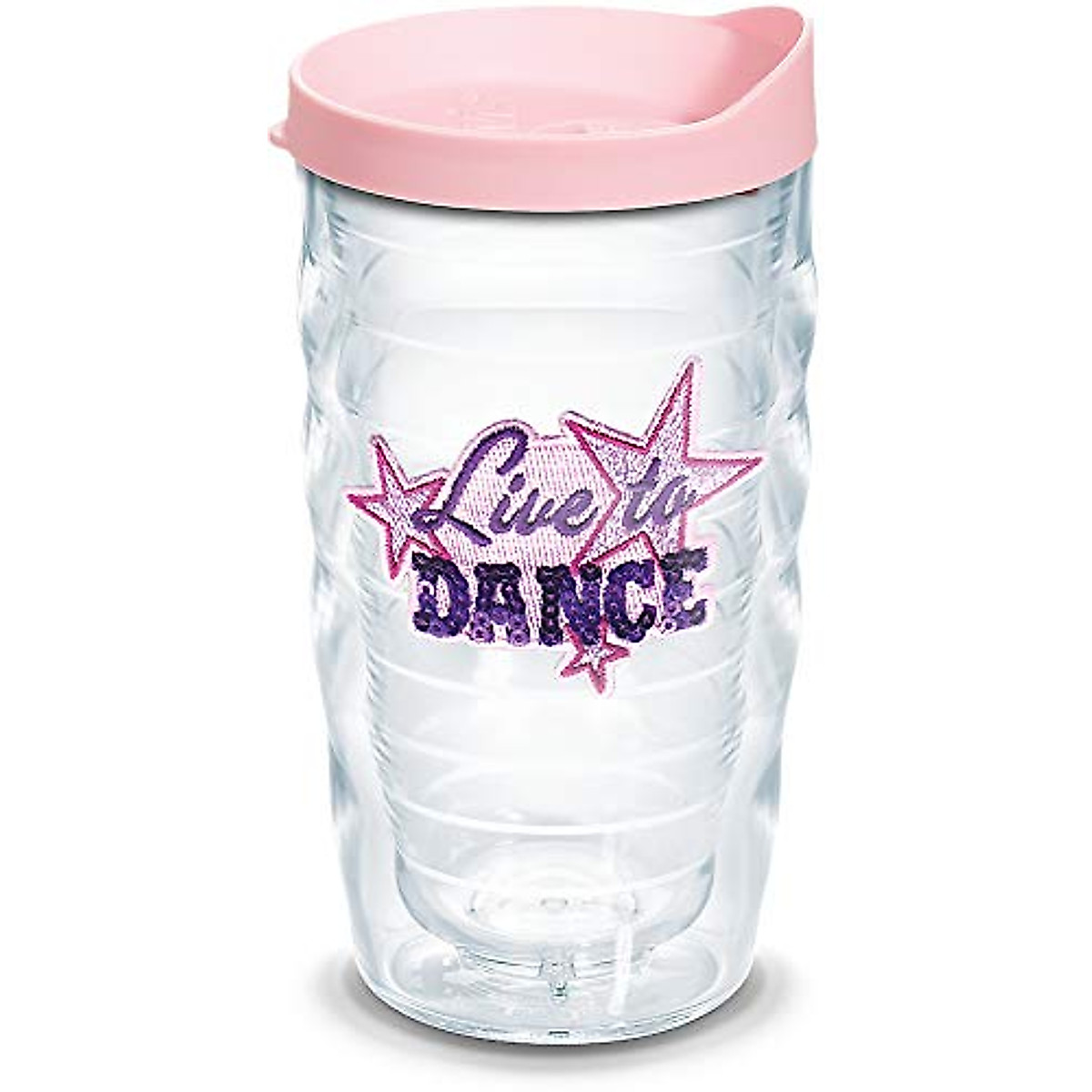 Tervis Live to Dance Made in USA Double Walled Insulated Tumbler Cup Keeps Drinks Cold & Hot, 10oz Wavy - Pink Lid, Sequins