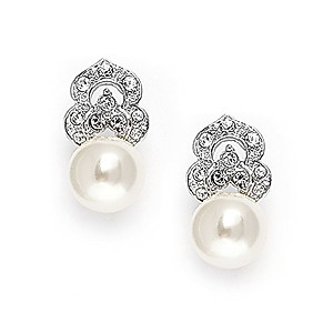 Mariell Cubic Zirconia Pearl Drop Clip-On Earrings for Women, Non-Pierced Earrings, Jewelry for Brides