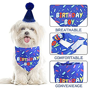Dog Birthday Bandana Scarf, Boy Dogs Birthday Hat with Number, Doggy 1st Birthday Party Supplies for Small Medium Dog Puppy Outfits (Blue)