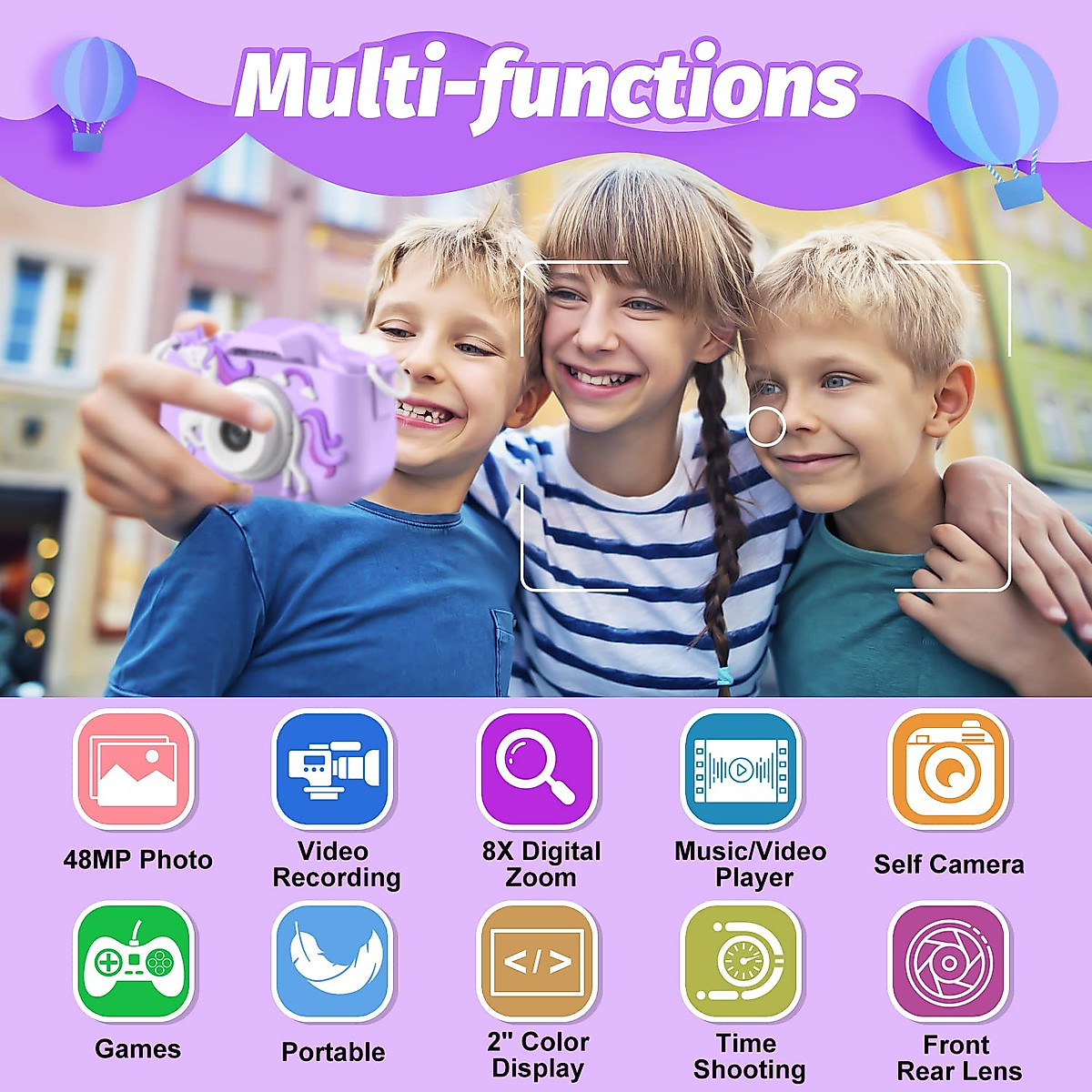 Mgaolo Children's Camera Toys for 3-12 Years Old Kids Boys Girls,HD Digital Video Camera with Protective Silicone Cover,Christmas Birthday Gifts with 32GB SD Card (Purple)