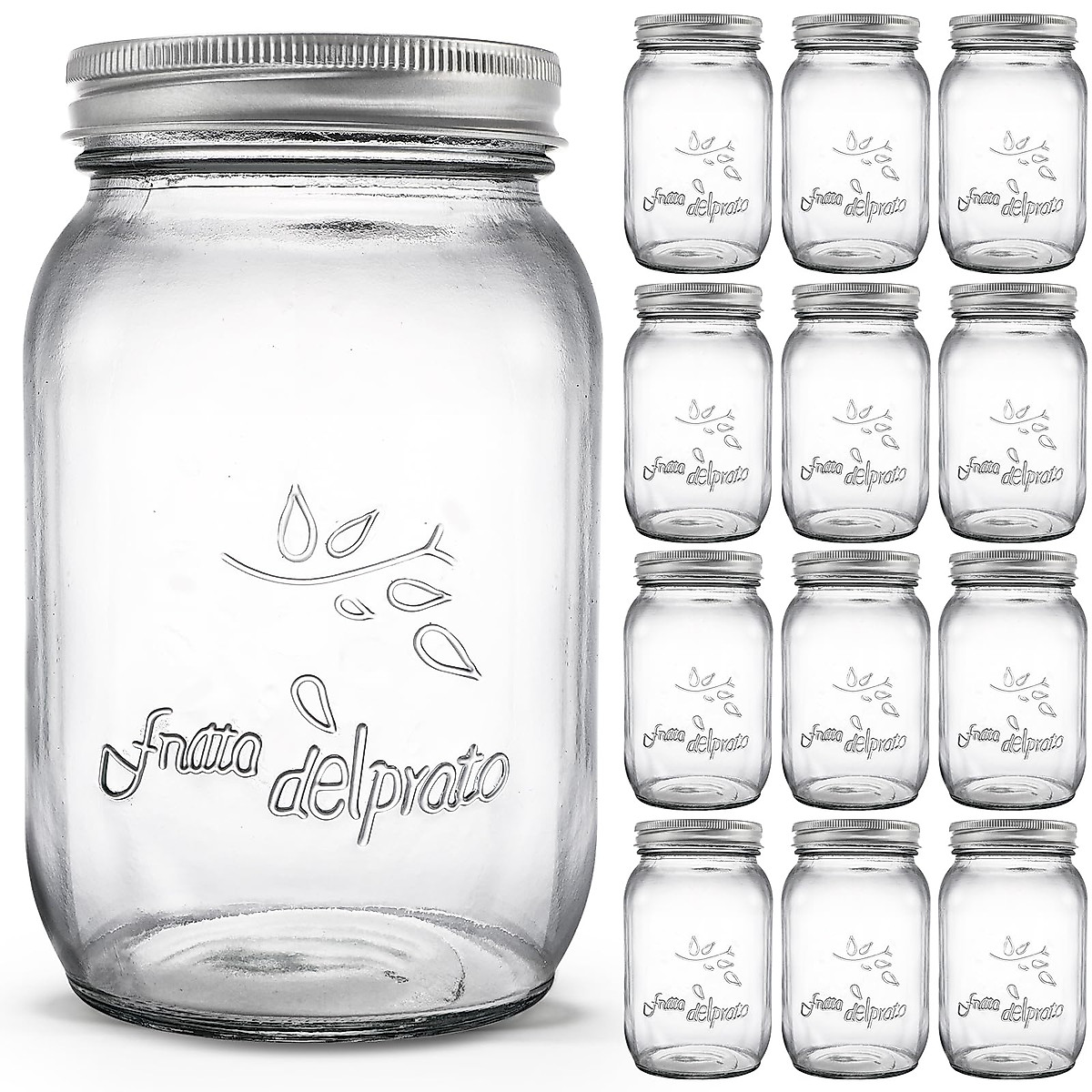 Cedilis 12 Pack Wide Mouth Mason Jars, 32 oz Glass Canning Jar with Lids and Bands, Clear Quart Mason Jars for Preserving Fruits, Vegetables, Pickles, Tomato Juices and Sauces