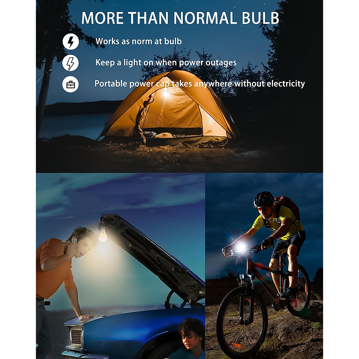 Bailoch 2 Pack Magic Rechargeable Light Bulbs with Remote, 3 Color Temperatures Dimmable Battery Operated Light Bulb, E26 Wireless Emergency Battery Powered light bulb, 2600mah,Timer, USB Rechargeable