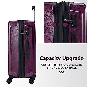 TydeCkare Luggage Set 3 Piece 20/24/28, 20" carry on with Front Pocket & 24/28" with Expandable, ABS+PC Suitcase with 4 Silent Wheels, TSA, YKK, Rose Red