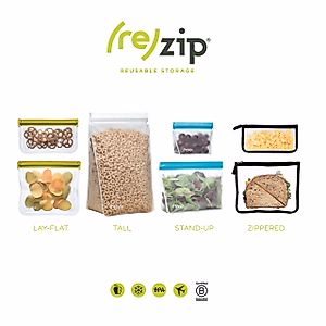 rezip Lay-Flat Snack Leakproof Reusable Storage Bag 2-Pack (Clear)