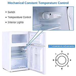 COSTWAY Compact Refrigerator, 3.2 cu ft. Unit 2-Door Freezer Cooler Fridge with Reversible Door, Removable Glass Shelves, Mechanical Control, Recessed Handle for Dorm, Office, Apartment (White)