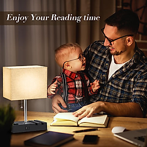 NEWREACH RGB Smart Table Lamp with Remote Control - Alexa Lamp for Bedroom with Voice & APP Control & Music Sync, Dimmable Nightstand Lamp with Charging Station for Living Room, Alexa Bulb Included