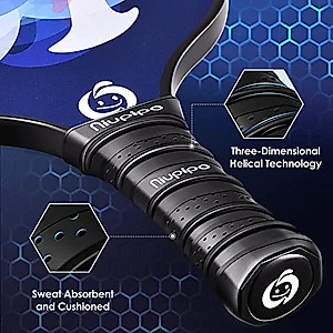 niupipo Pickleball Paddles, Pickleball Paddles Set of 2, Fiberglass Surface, Polypropylene Honeycomb Core, Cushion Grip, Lightweight Pickleball, Portable Carry Bag, White