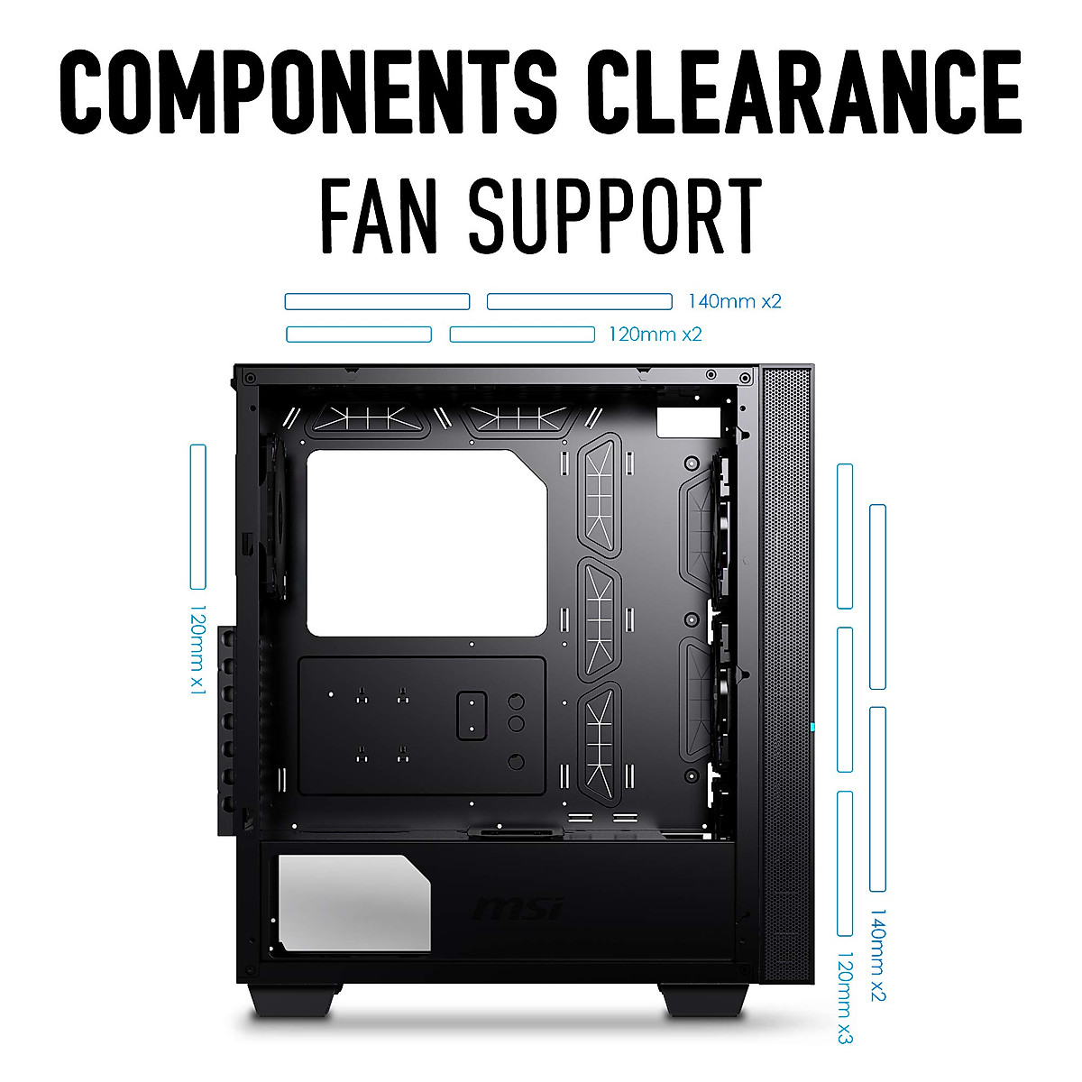 MSI MPG Series SEKIRA 100R, Premium Mid-Tower Gaming PC Case: Tempered Glass Side Panel, Liquid Cooling Support up to 360mm Radiator, Two-Tone Design